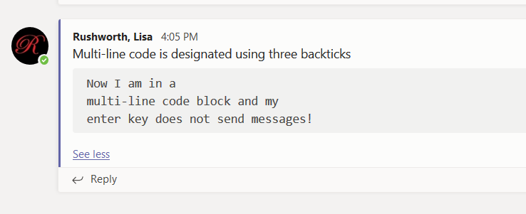 Did you know … you can use markdown in Teams messages? – Lisa's Home Page